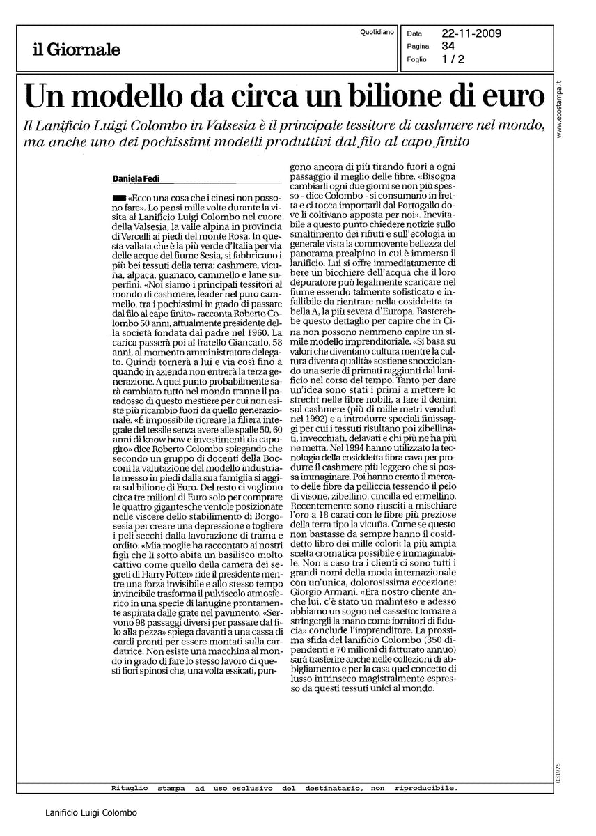 Il Giornale - Un modello da circa un bilione di euro